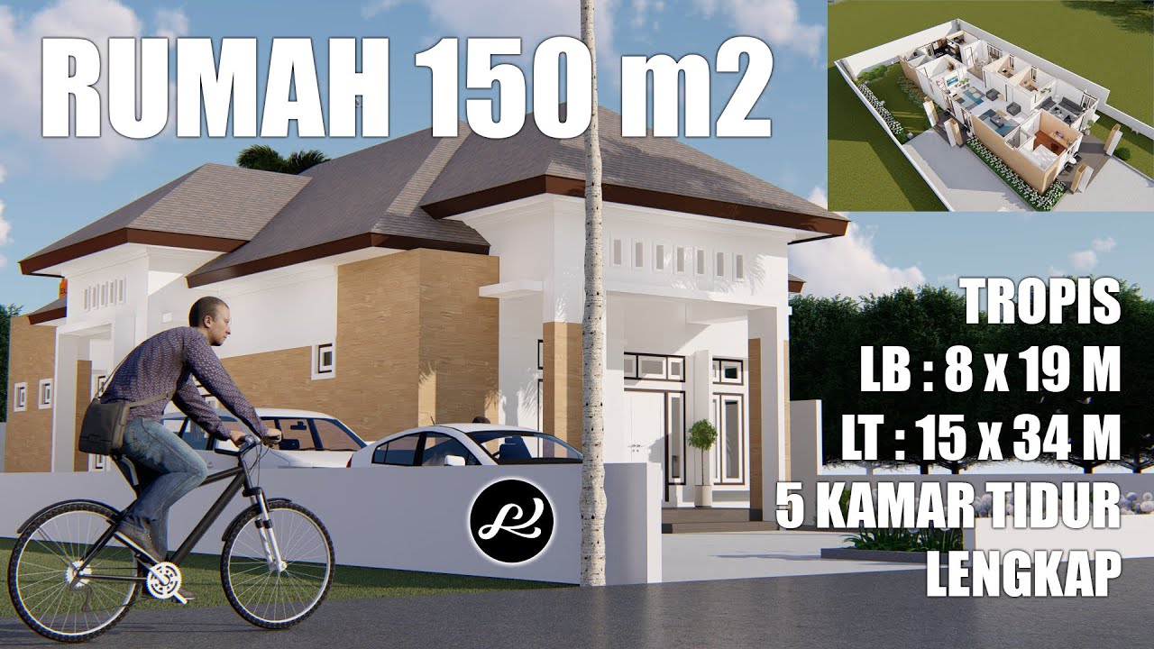 desain rumah tropis - type 150 - desain rumah dengan 5 kamar tidur ...