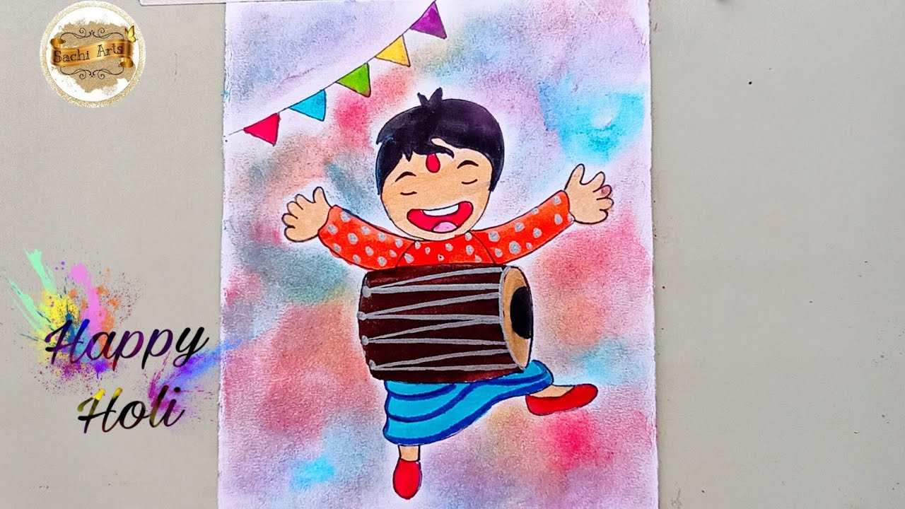 Happy Holi Drawing - Step by Step Easy way to draw a Boy Enjoy Holi ...