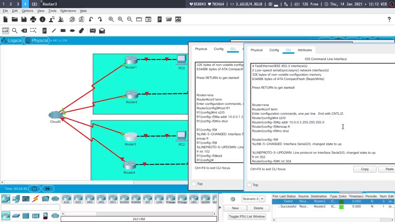 Packet Tracer - Cloud, 4 Router, Dynamic and Static IP - YouTube