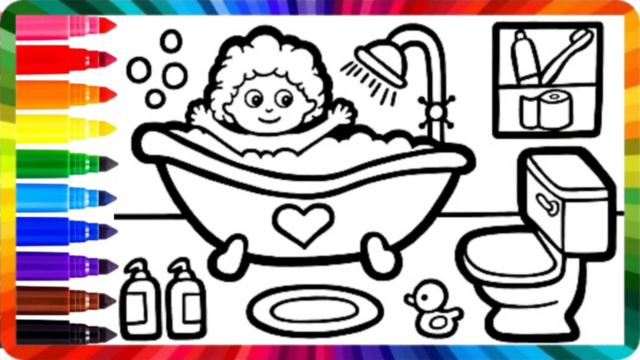 Bathroom Drawing and Coloring for Kids, Toddlers 🛀👦🏻 Learn Good Habits ...
