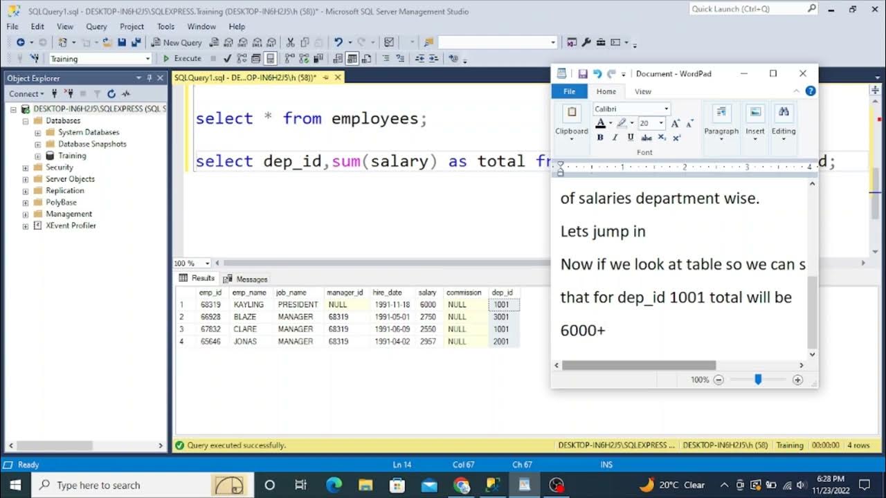 Display total salary of employees by department and order by total ...