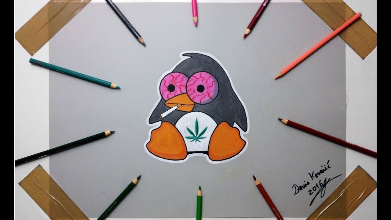 Penguin Smokes Weed Drawing - Drogirani Pingvin Crtež Youtuber Fan Art ...