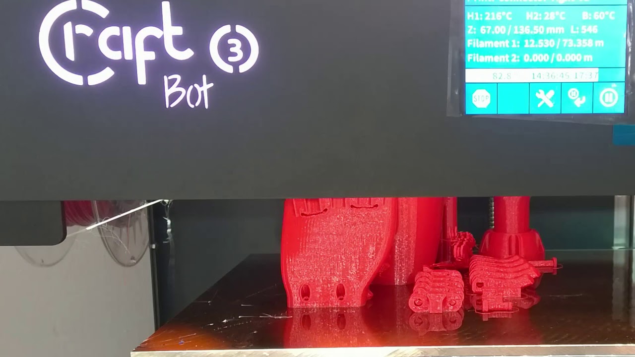 Craftbot 3 printing - e-NABLE test print - YouTube