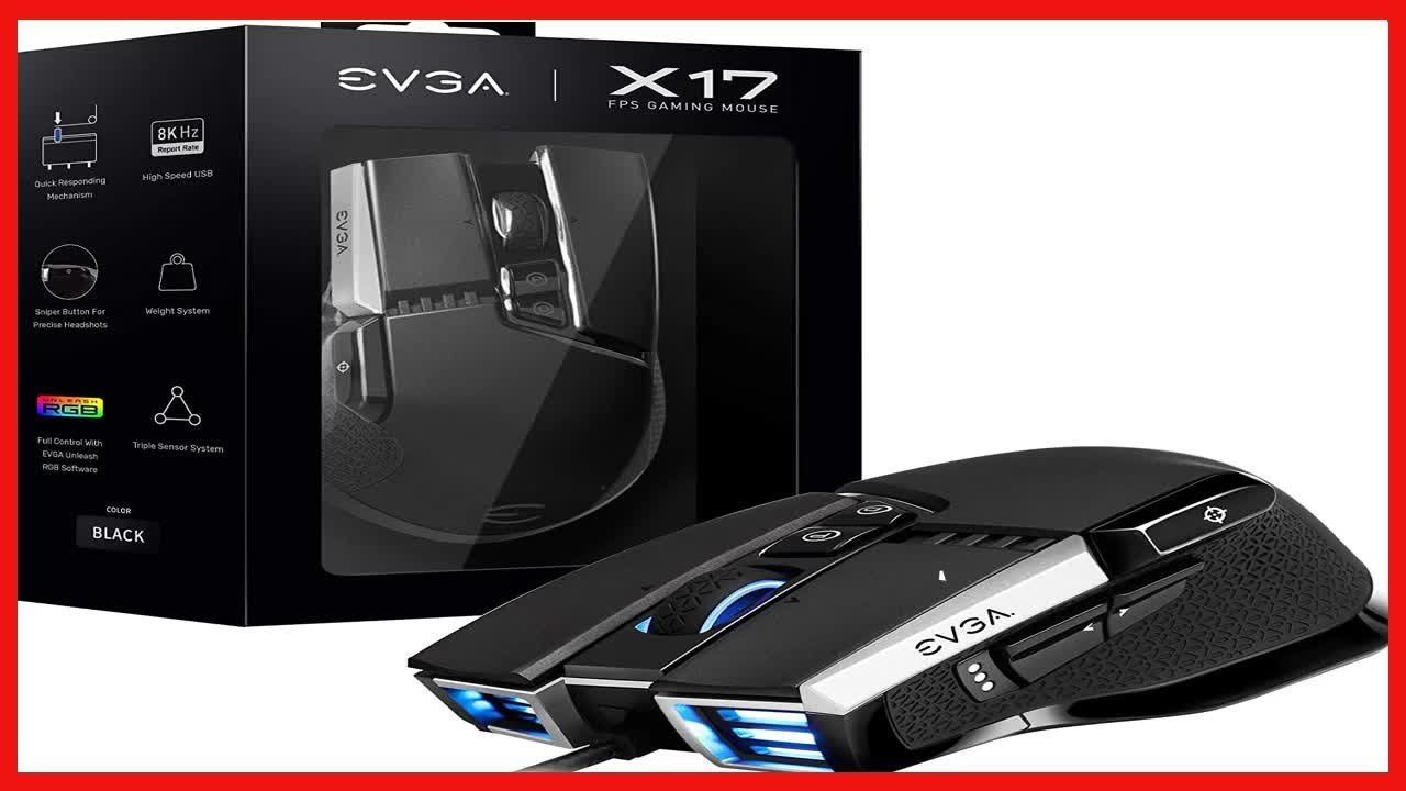 EVGA X17 Gaming Mouse, Wired, Black, Customizable, 16,000 DPI, 5 ...