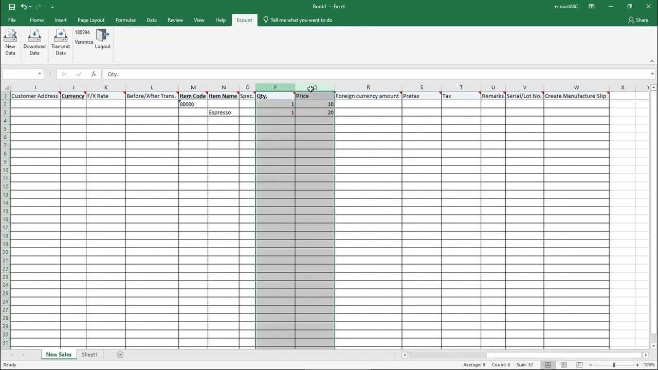 [ECOUNT Basic] Data Uploader - Excel Add-in - Example 4. Reg. Sales Data - YouTube