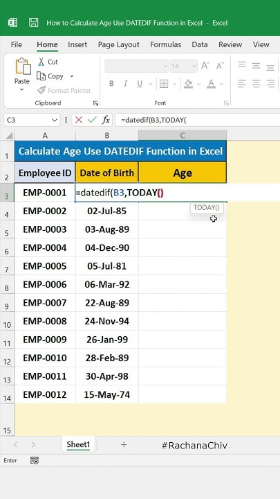 Calculate Age Using DATEDIF Formula in #microsoft #excel - YouTube