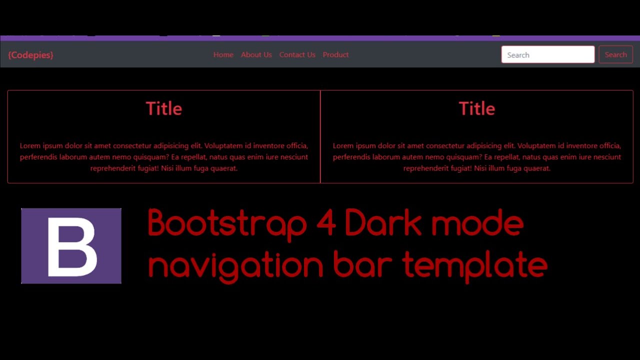 Boorstrap 4, designing a dark mode navigation bar, dark mode template ...