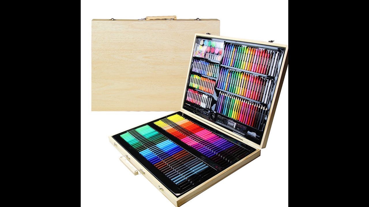 150 pcs wooden box art drawing set - YouTube