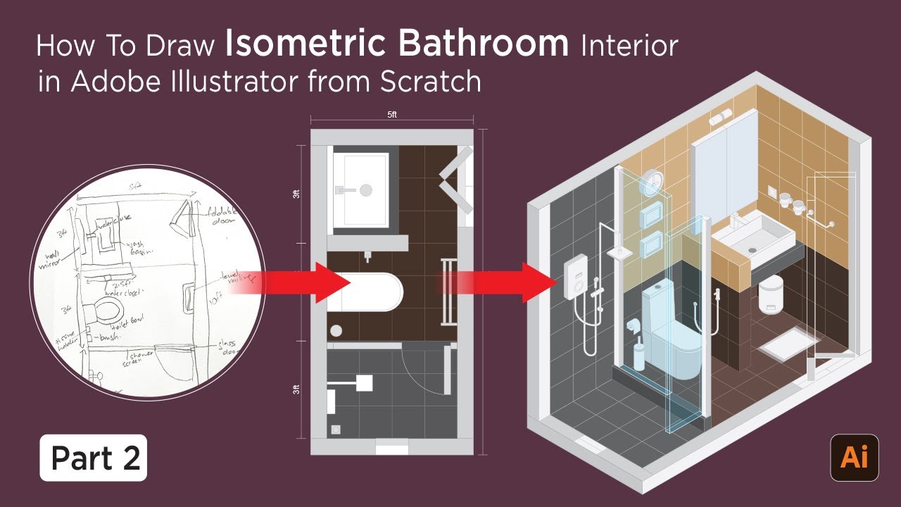 How to Draw Isometric Bathroom Interior in Adobe Illustrator from ...