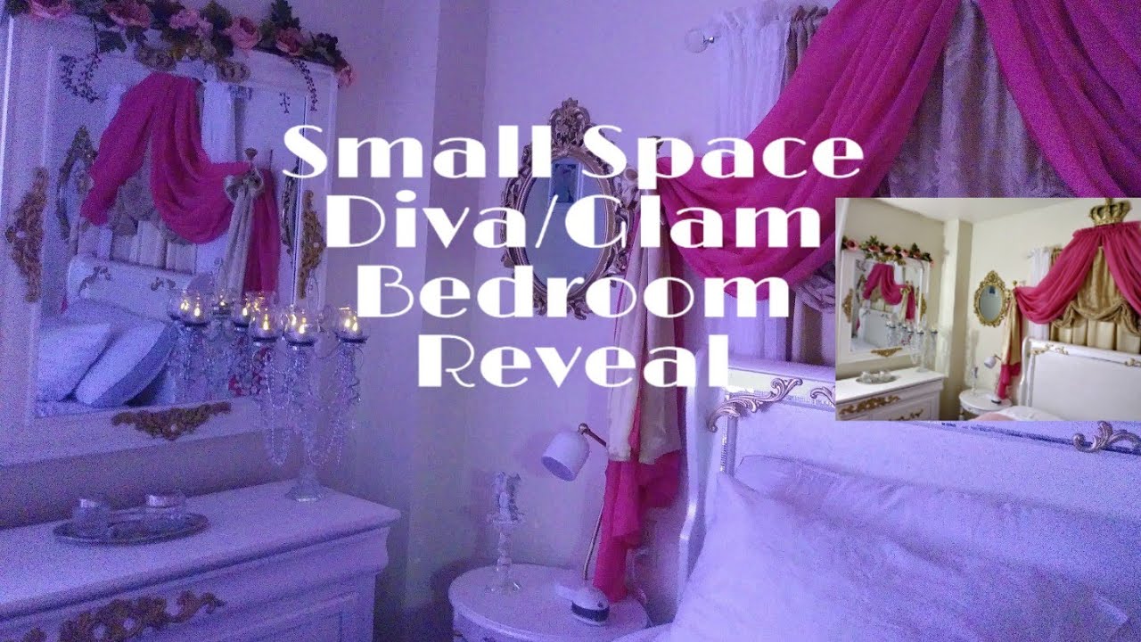 Small Space Glam/Diva Bedroom Reveal/DIY Room Decor - YouTube