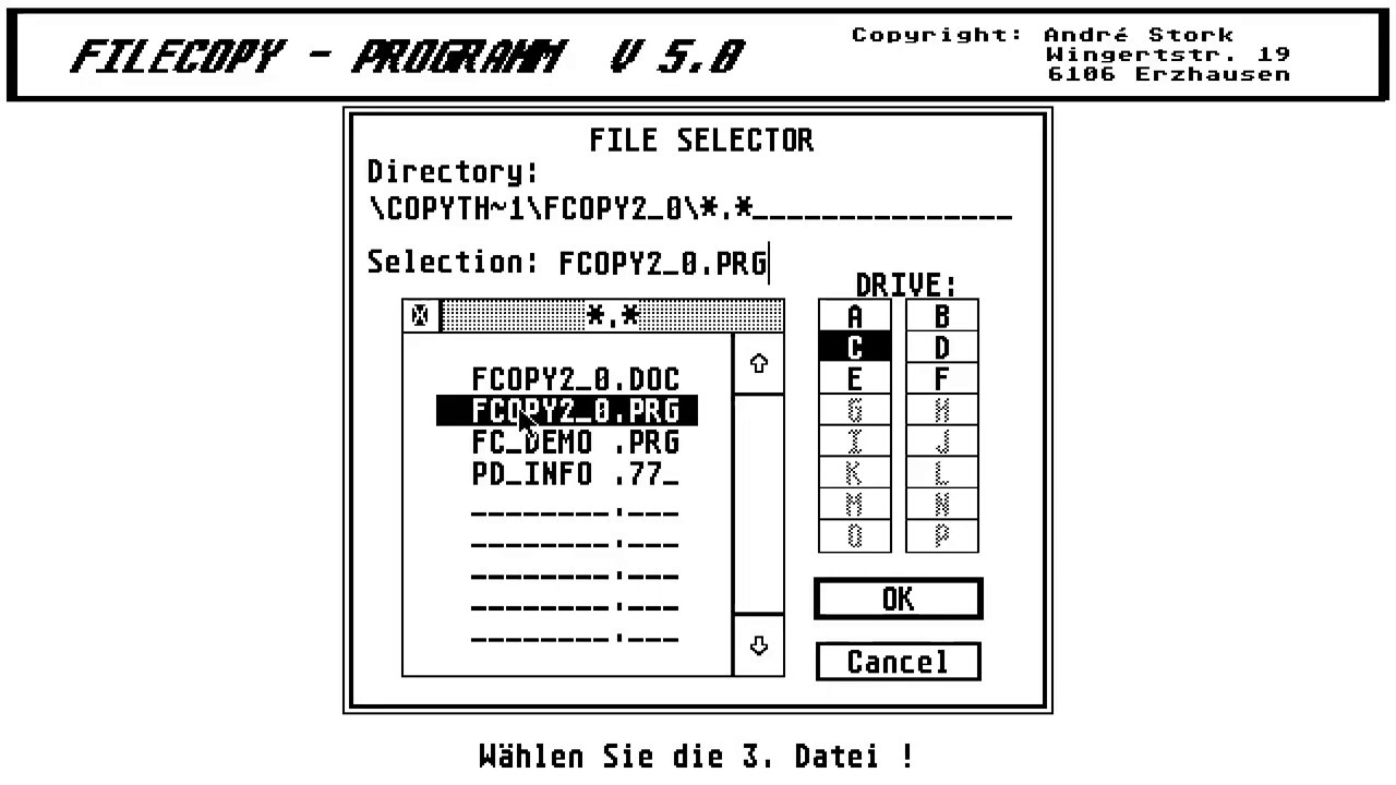 ATARI ST COPIER FILECOPY FILE COPY v5 0 COPY By Andre Stork Copy COPIER ...