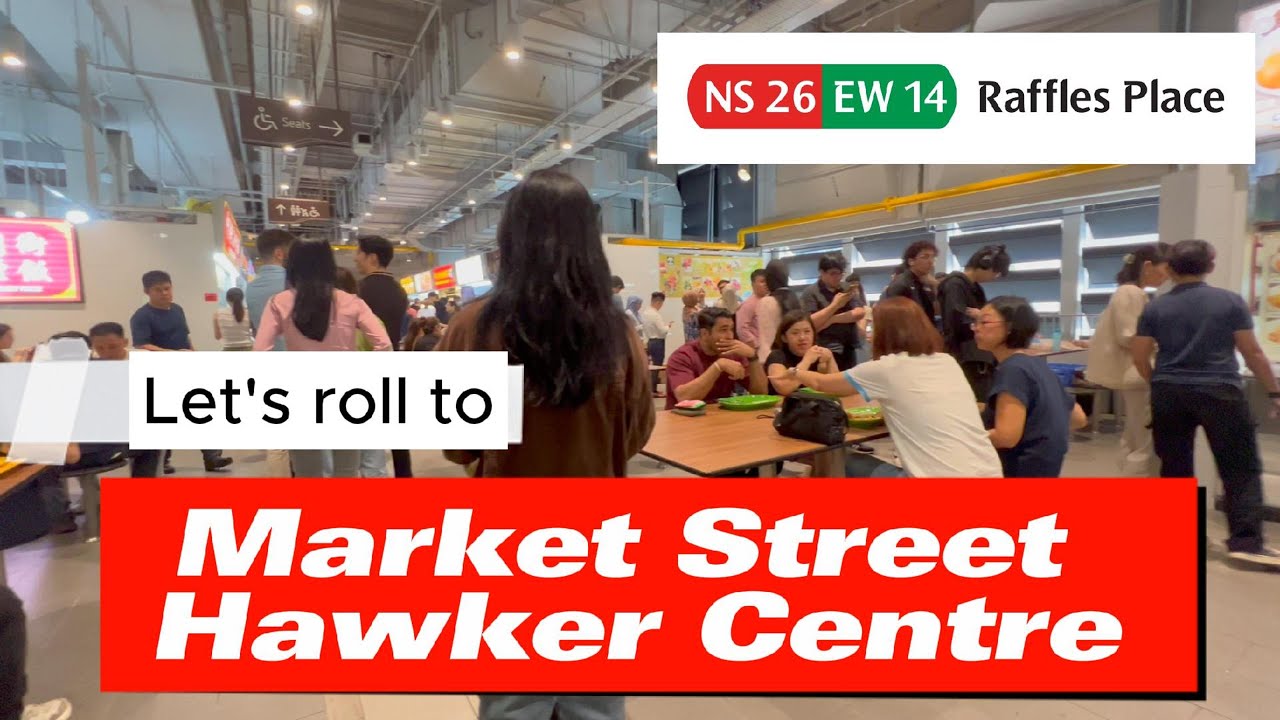 [4K] Raffles Place MRT to Market Street Hawker Centre via Republic ...