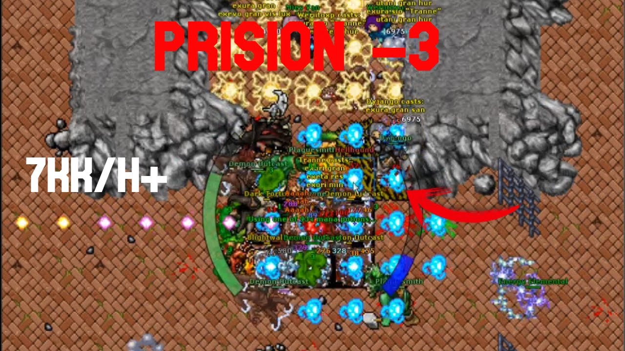 Tibia | Hunt Prision -3 | 7kk/h+ | Team lvl 300 (4 voc) - YouTube