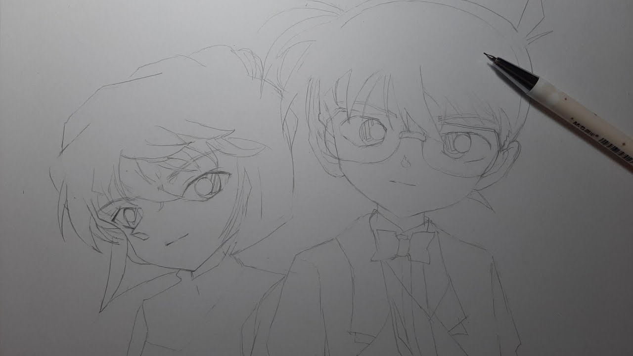 Vẽ Conan và Haibara [sketch] | Orange and me How to draw anime Draw ...