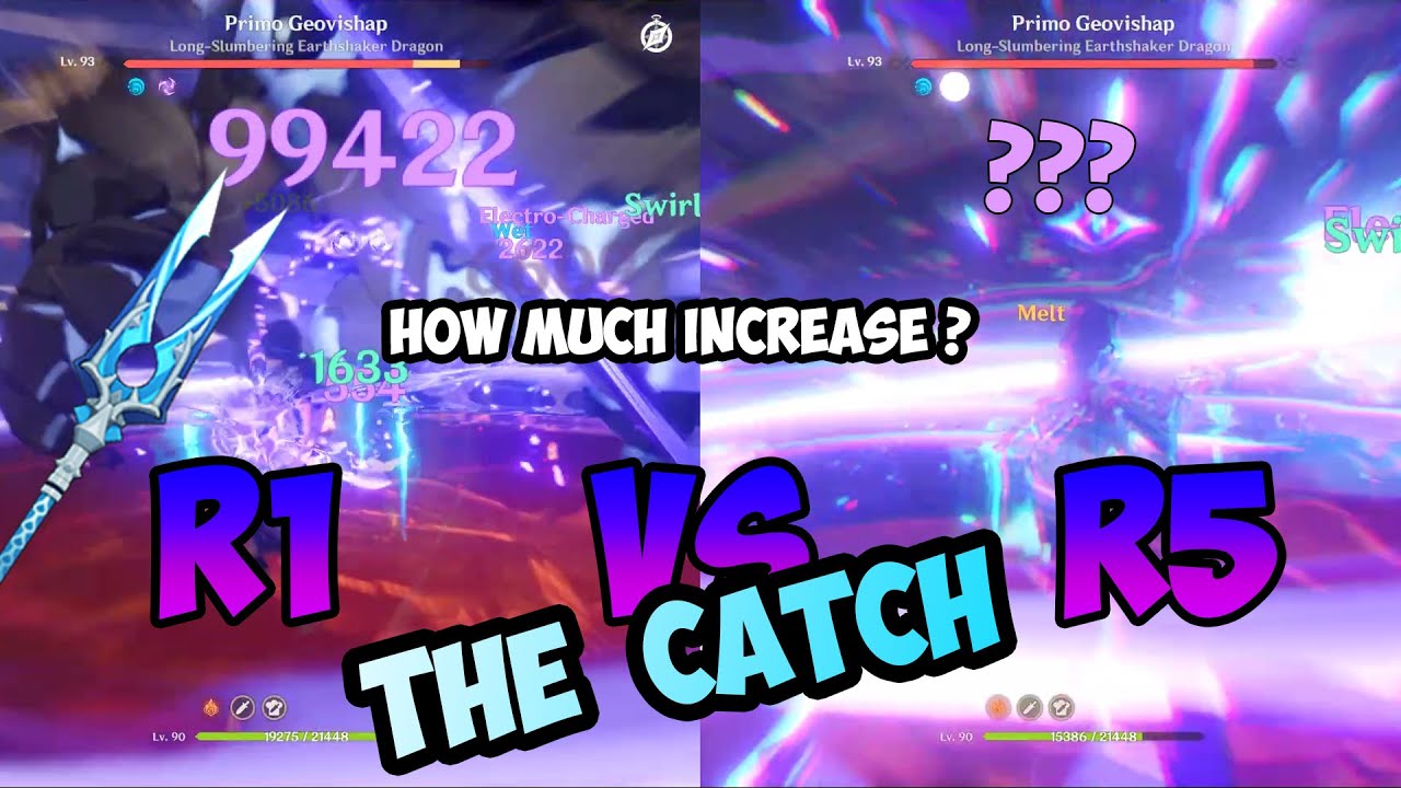 R1 vs R5 The Catch How much the damage is increased with C0 Raiden ...