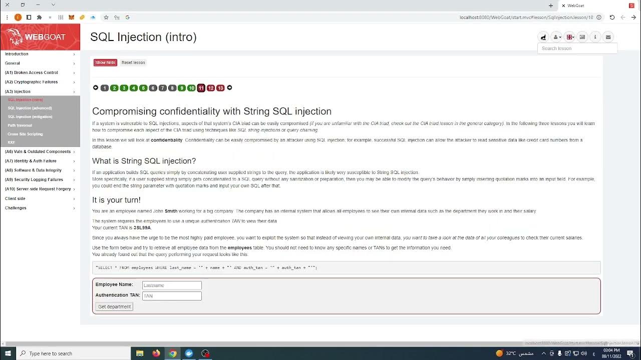 Sql Injection Intro Webgoat Youtube
