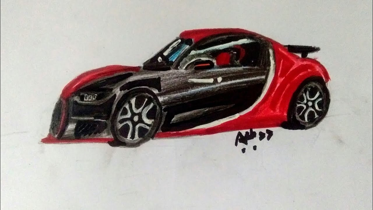 How to draw a Bugatti Chiron Nocturne Black 'n Red | My smallest car ...
