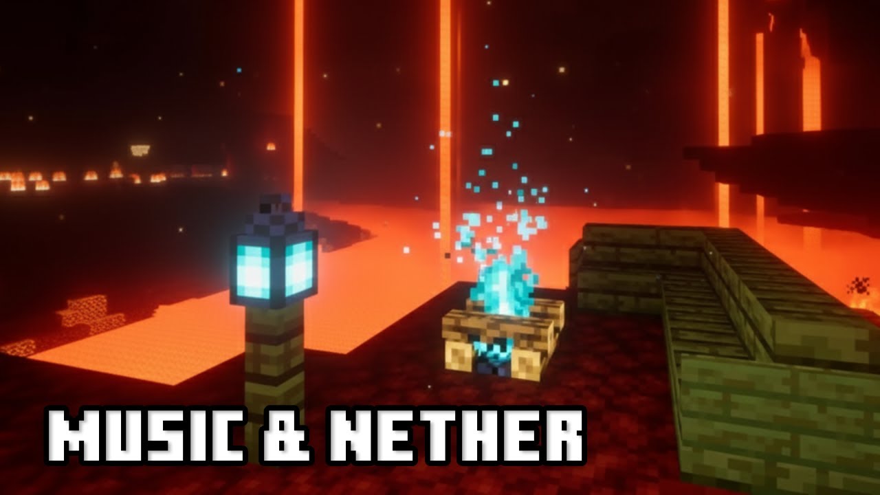 nether campfire ambience with lava lake - minecraft music to relax ...