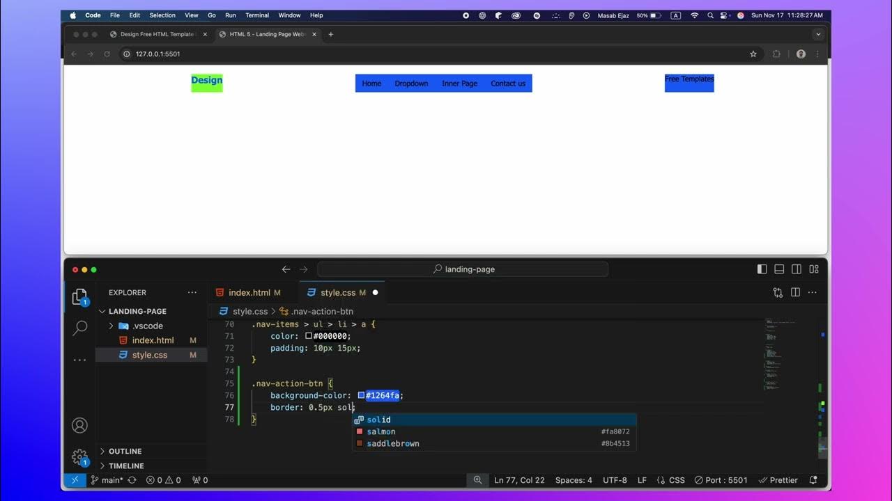Simple Landing Page | HTML & CSS Navigation Bar with Hover Effects and Dropdown | Part 02 - YouTube