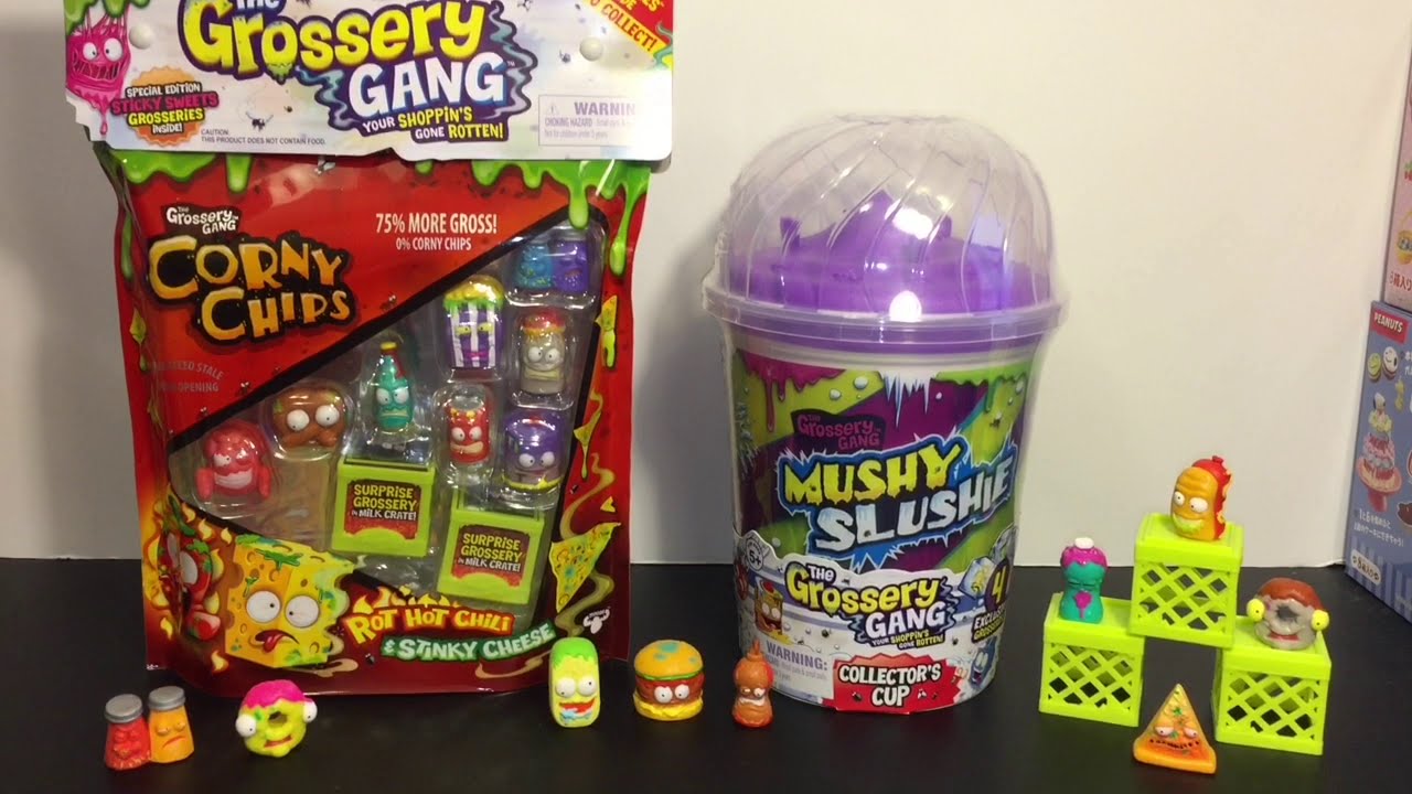 Grossery Gang Corny Chip Bag & Mushy Slushie Toy Opening & Review - YouTube