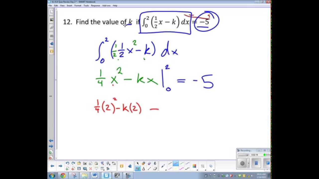 Solving for K using Integration with Bounds #12 Chapter 7 Review - YouTube