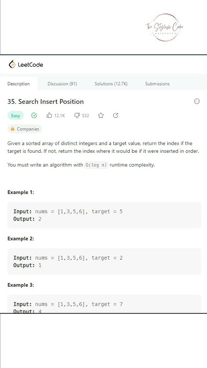 35. Search Insert Position | Detailed Explanation | Java Code | LeetCode - YouTube