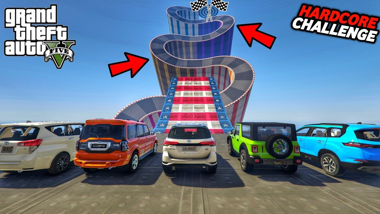 Indian Cars Vs BIGGEST Ramp CHALLENGE in GTA 5 | Hardcore challenge ...