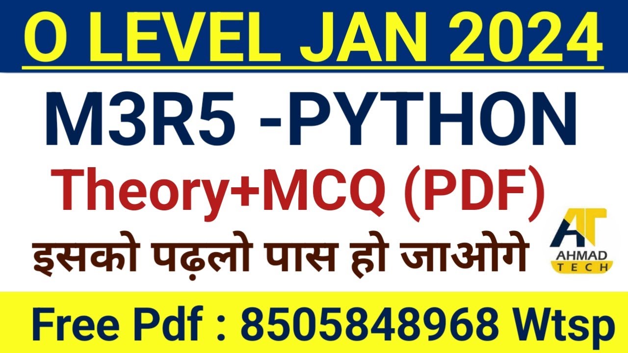 O LEVEL Python MCQ Free PFD ll Target January 2024 ll @ahamadtechnology ...