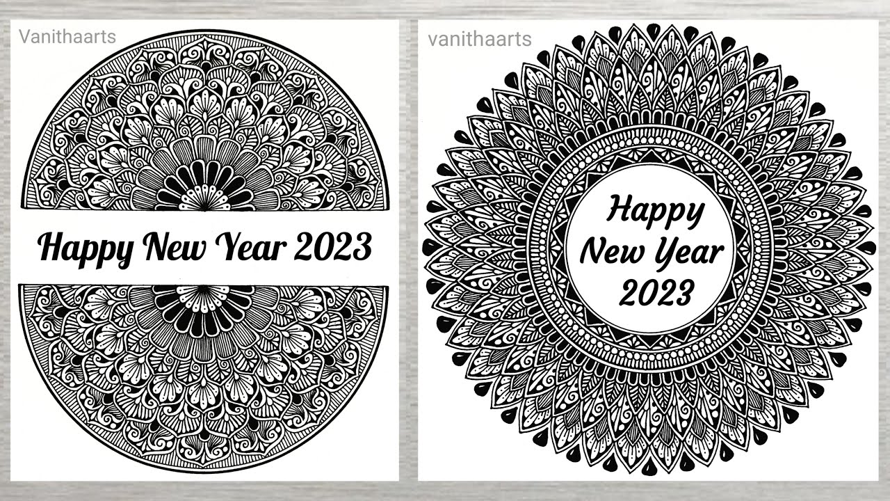 Happy New Year 2023 Mandala Art | How to draw mandala for beginners | New year drawing | Doodle ...