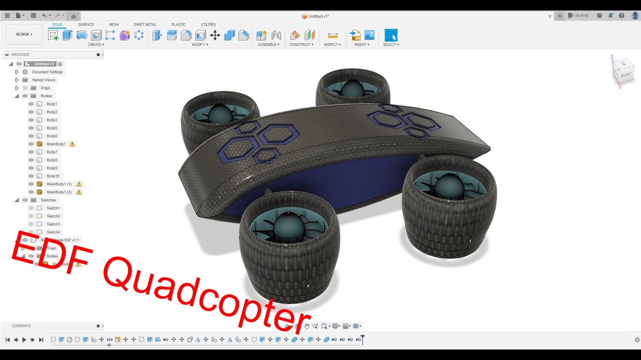How to design a ducted fan quadcopter in fusion 360 (tutorial) - YouTube