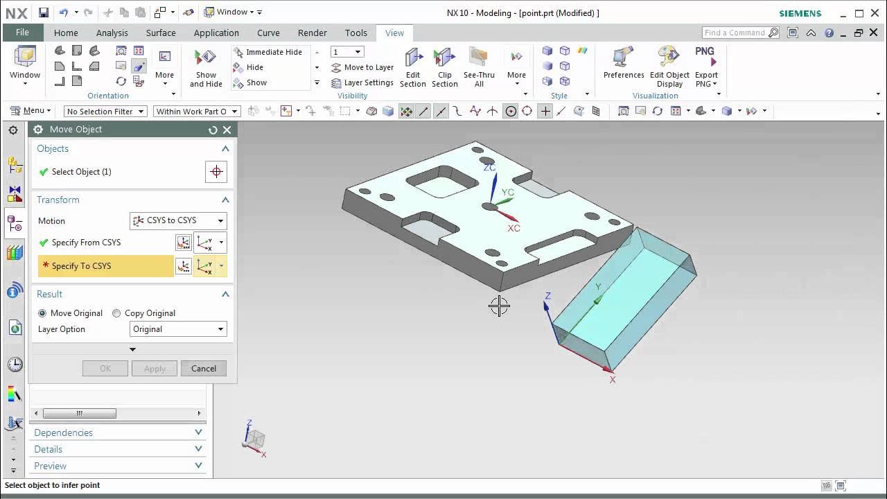 NX 10 Tutorial การ Move Object เเบบ (CSYS TO CSYS) - YouTube
