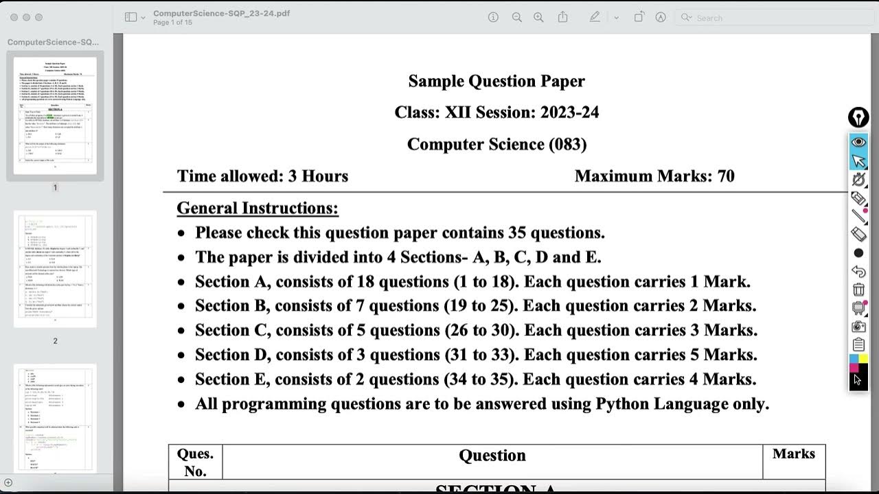 CBSE Class 12 Computer Science Sample Question 2023-2024 | CS Sample Question Paper with Answers ...