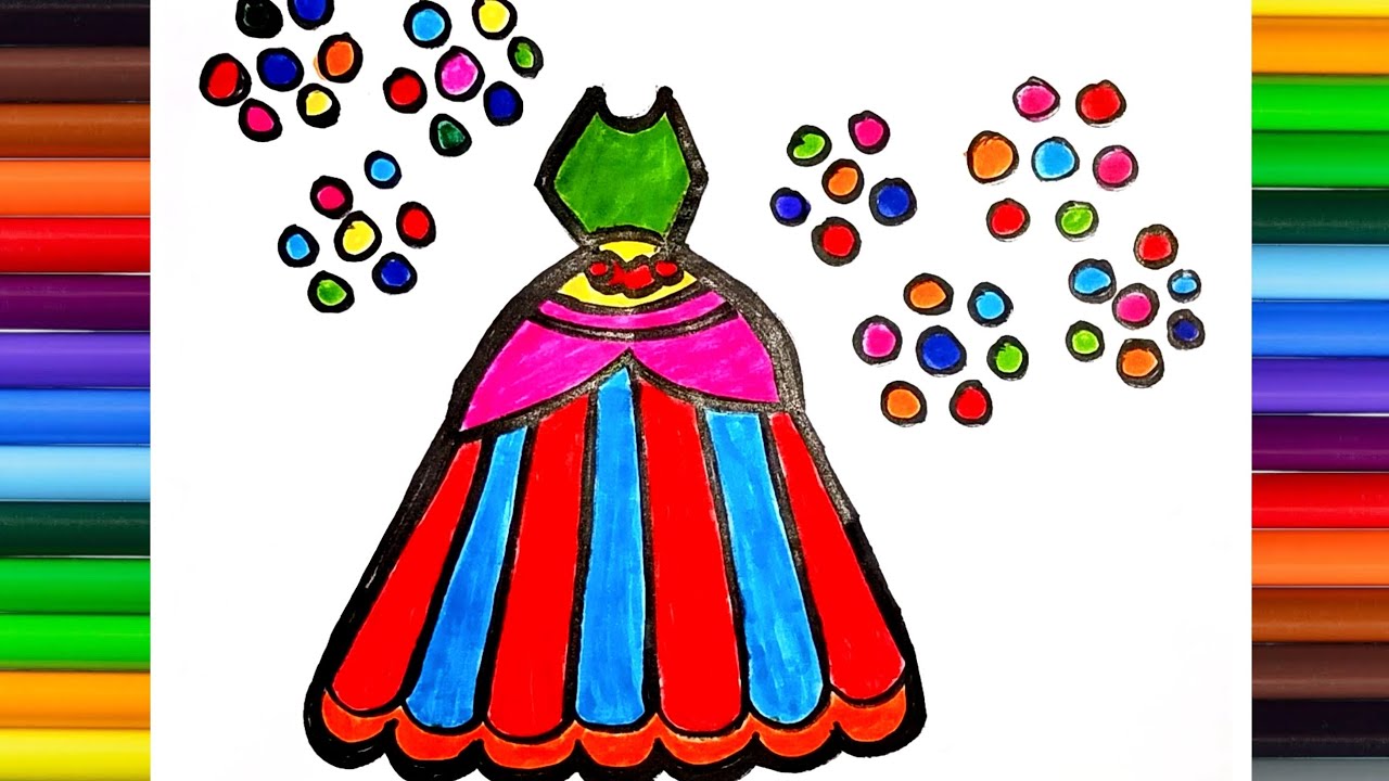 Girl Dress Drawing, painting and coloring for kids, toddlers let's draw ...