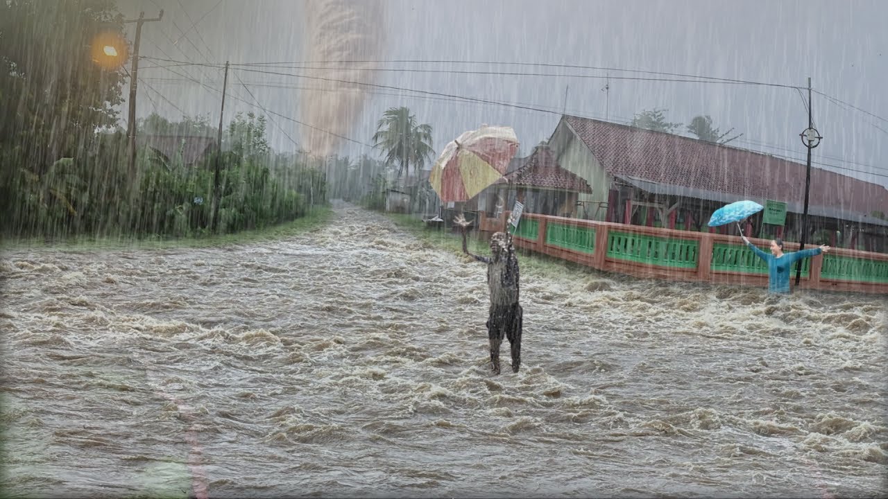 Super heavy rain, strong wind and thunderstorm in my village, I sleep ...