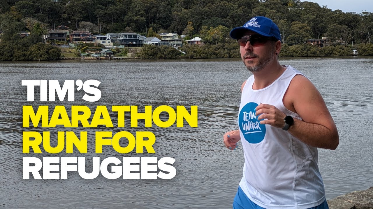 Tim's marathon run for refugees - YouTube