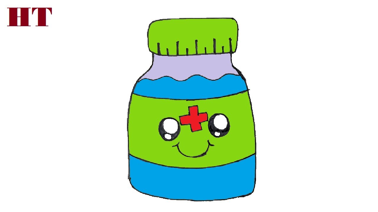 How to draw a pill bottle cute and easy - YouTube