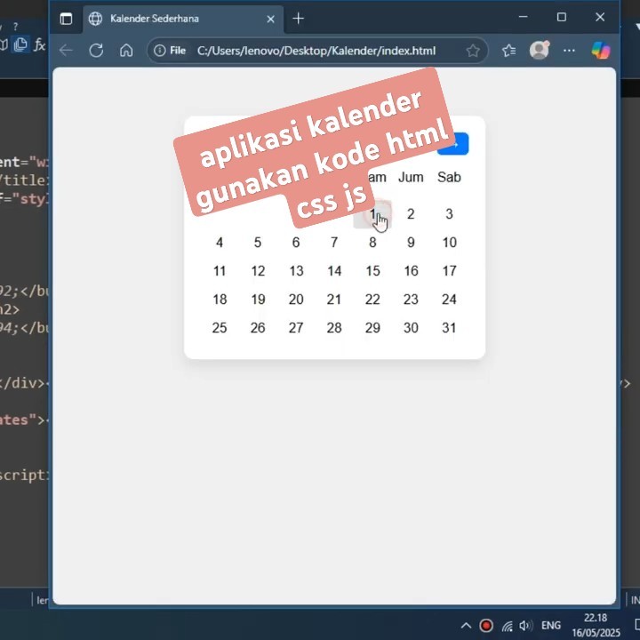 aplikasi kalender gunakan kode html css js - YouTube