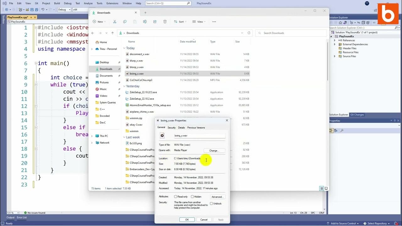 C++ Chạy file âm thanh .wav bằng hàm PlaySound() - YouTube