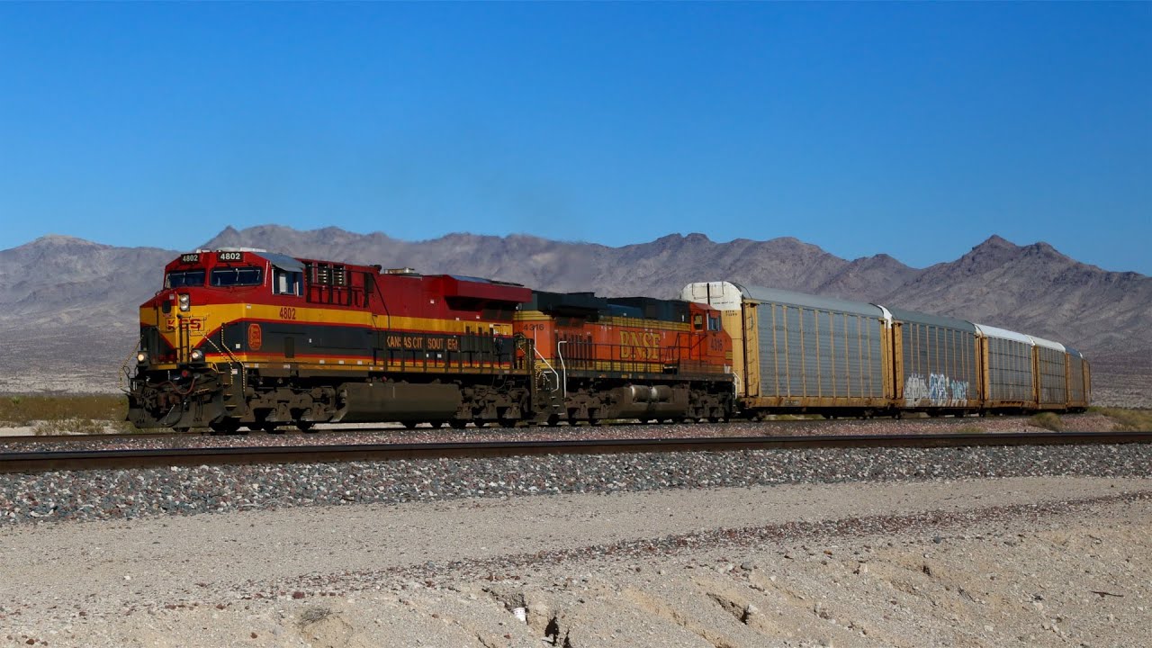 KCS 4802 across BNSF Needles Sub, Meets Included! - YouTube