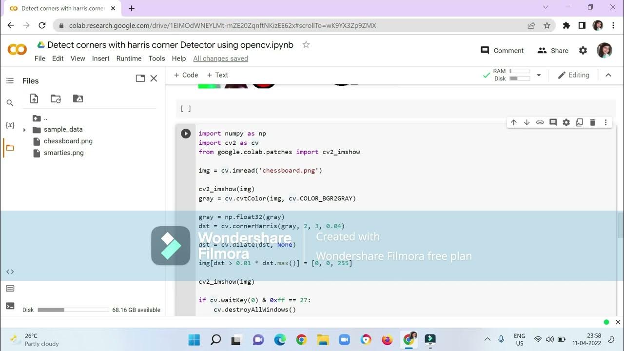 Detect corners with harris corner detctor in open cv - YouTube