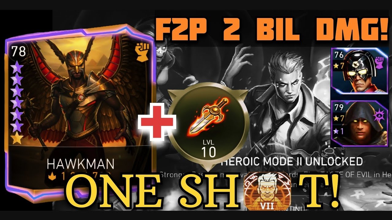 HAWKMAN Does F2P ONE SHOT!🔥 (NO RAVEN) H7 Taste Of Evil Solo Raid in ...