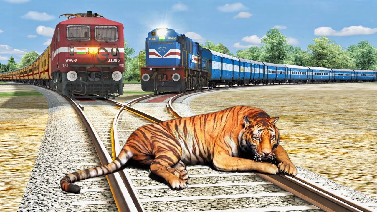 Giant Lion vs Three Trains :- Stops The Train -: BeamNG.Drive - YouTube