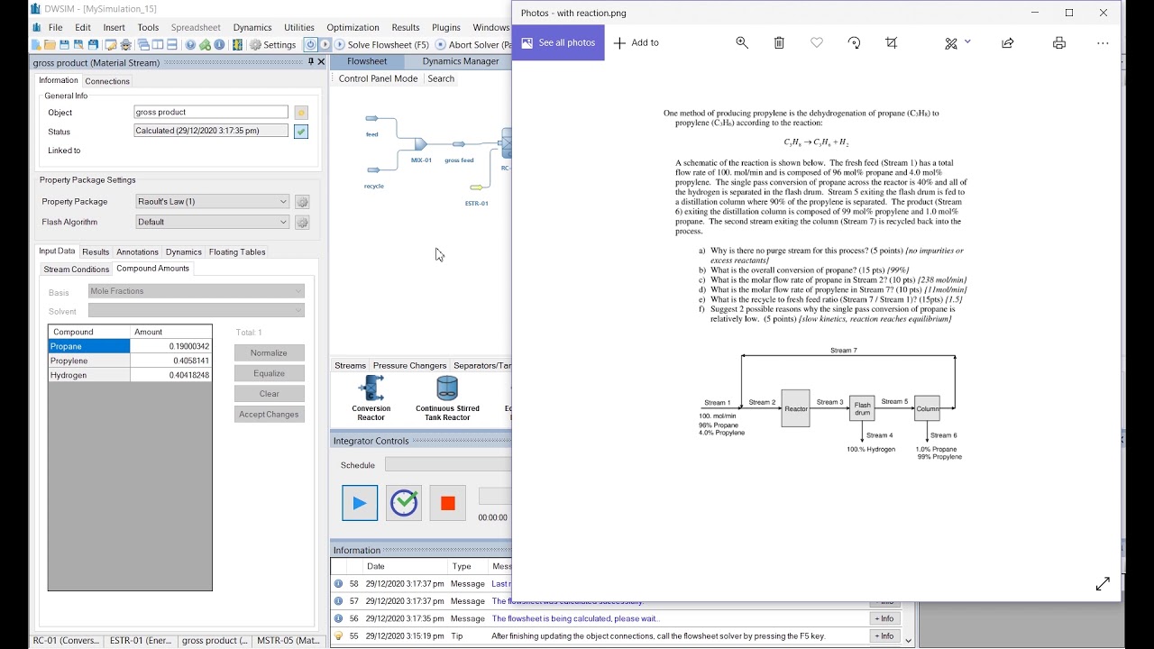 DWSIM - Solving Material Balance Problem with Reaction - YouTube