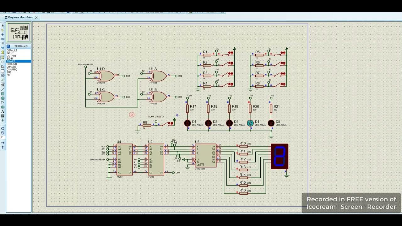 Sumador restador de 2 números de 4 bits en Proteus - YouTube