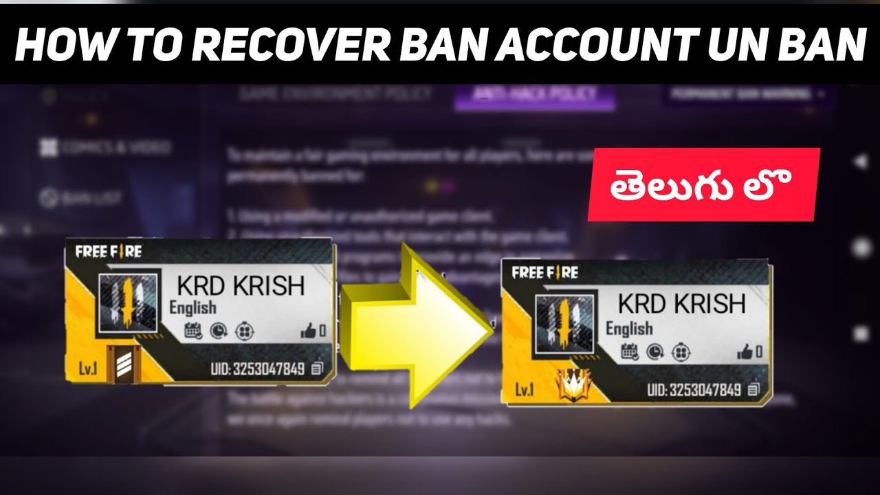 how to recover ban account to unban in free fire telugu||KRISH GAMING ...