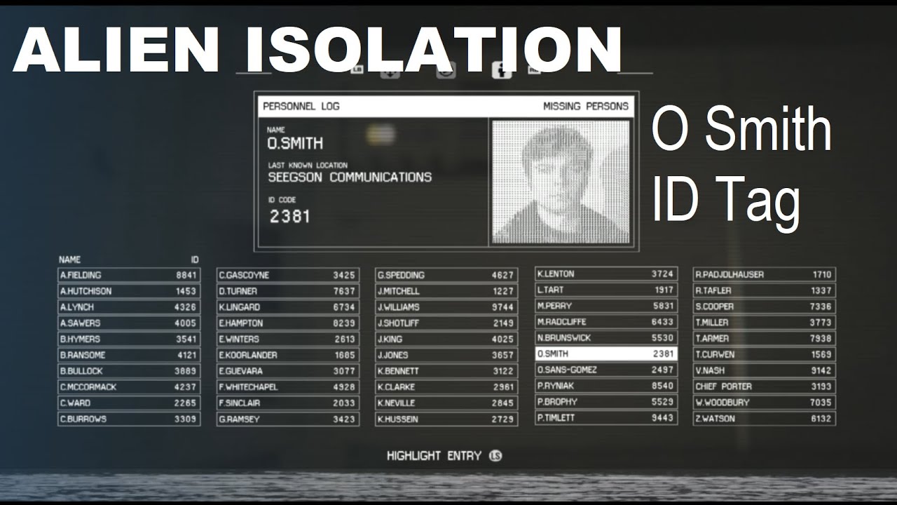 ALIEN ISOLATION Collecting Missing Person O Smith ID Tag - YouTube