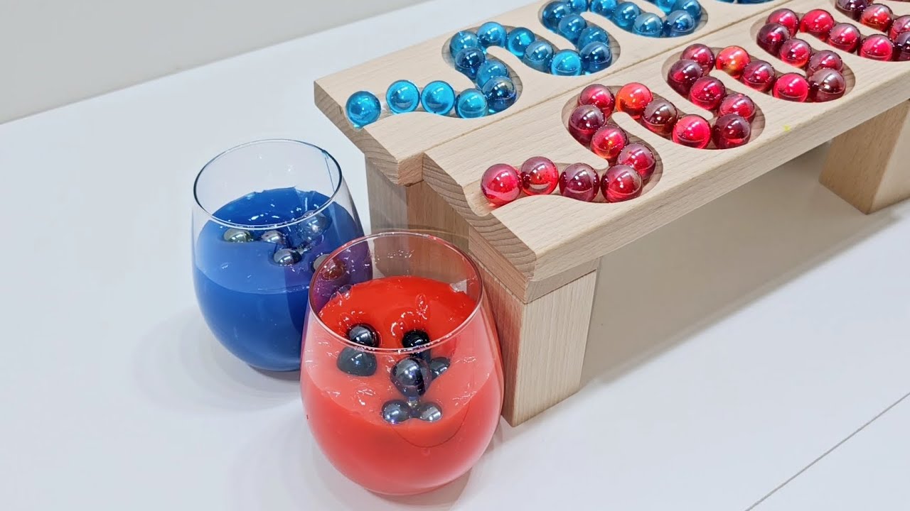 🔮Red🔴 Blue🔵 Slime Marble Run ASMR🔮HABA Double Wave Slope & Wooden ...