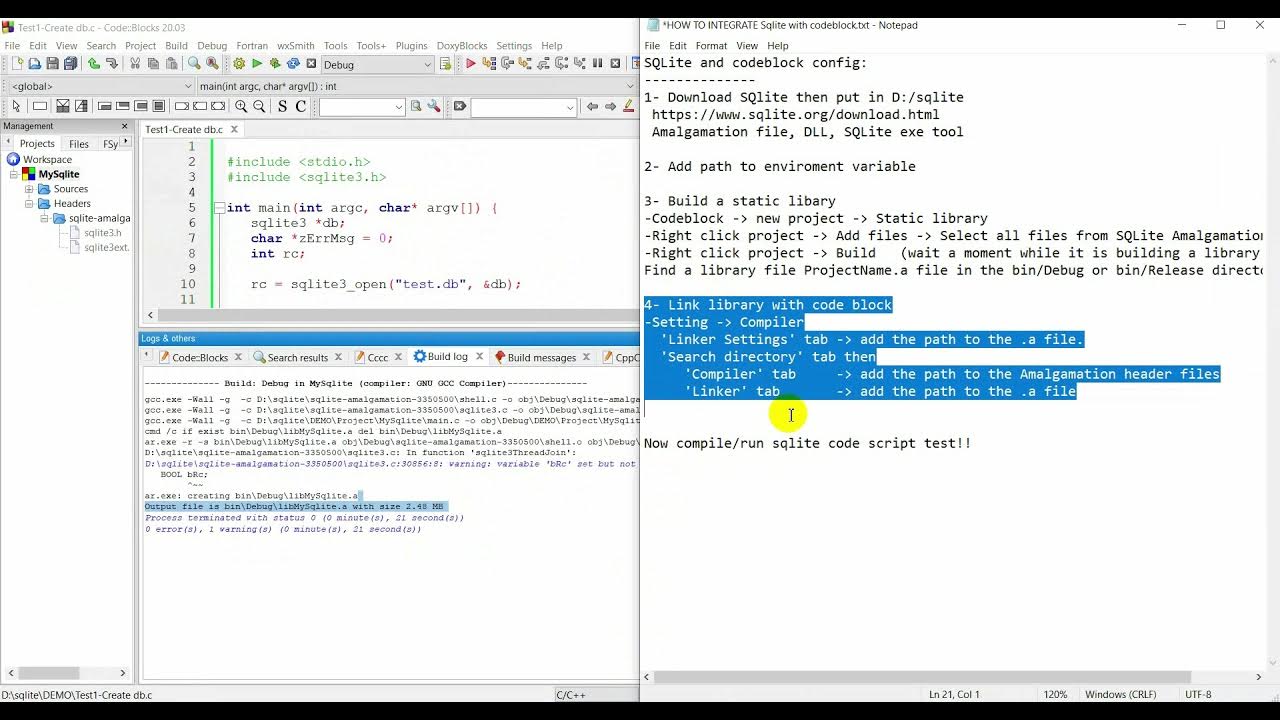 01 Config SQLite db and CodeBlock - YouTube