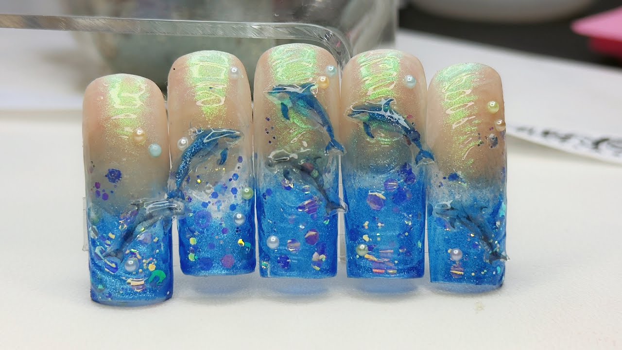 🐬 DOLPHIN Y2K BLINGEE ART NAILS TUTORIAL w/ nail decals! - YouTube