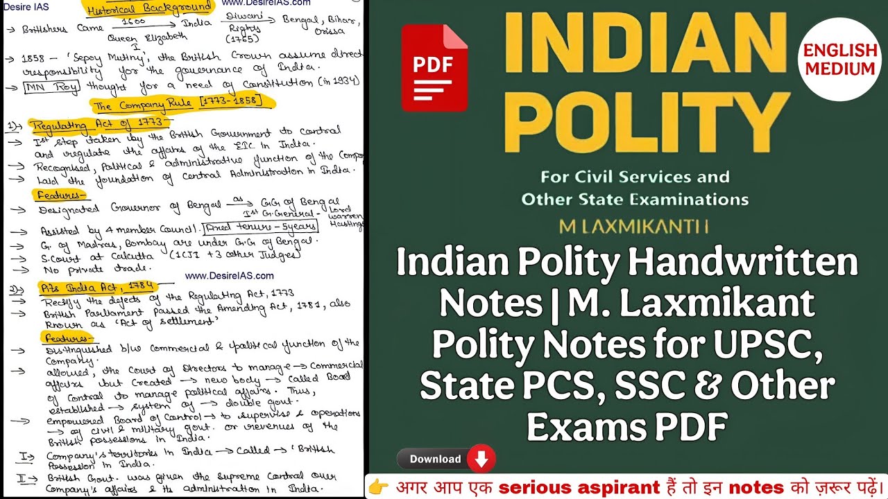 Indian Polity Handwritten Notes | M. Laxmikant Polity Notes for UPSC ...